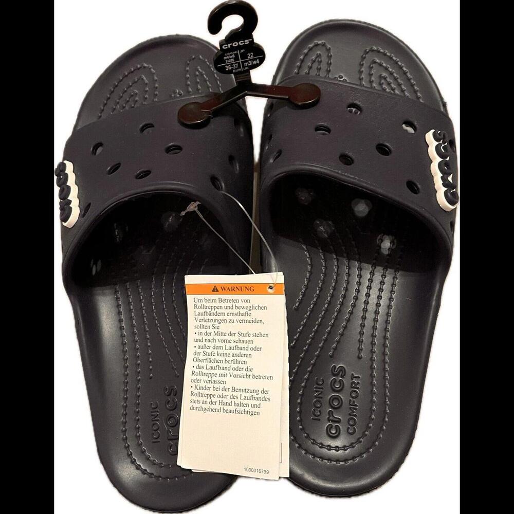 Crocs Classic Slides In Navy Blue With Logo Jibbbits … - Gem